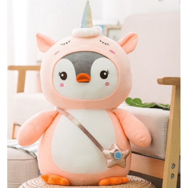 Pinguïn pluche in roze eenhoorn kostuum - knuffel • Mijn Knuffel