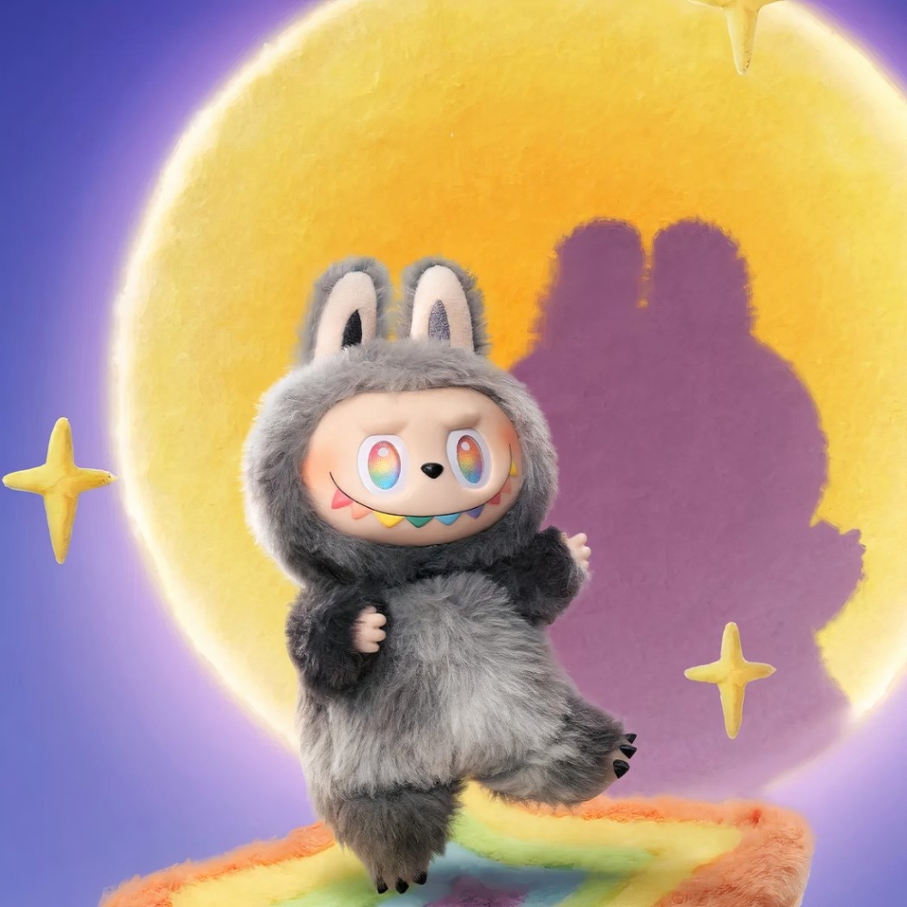 Sleutelhanger-knuffel in Labubu-stijl met popkleuren • Mijn Knuffel